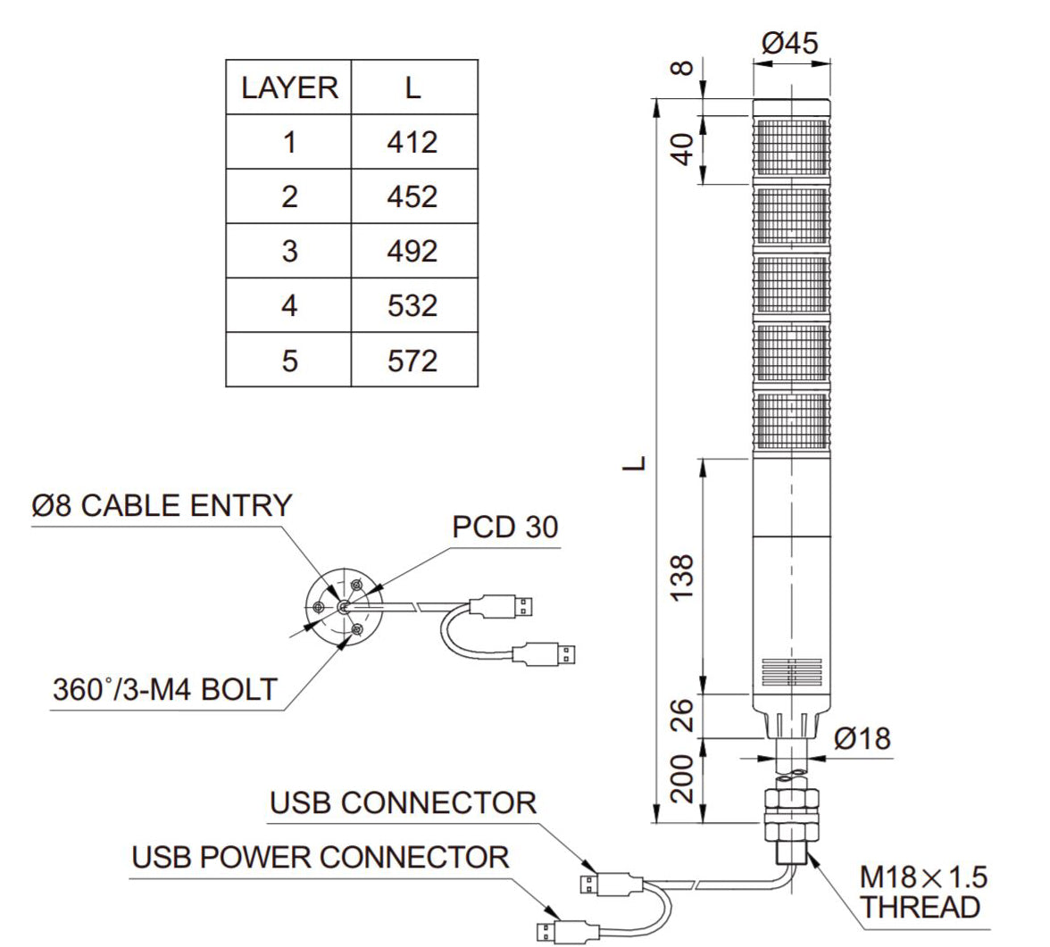 USB56L USB Interface LED Tower Light | SignalsOnline